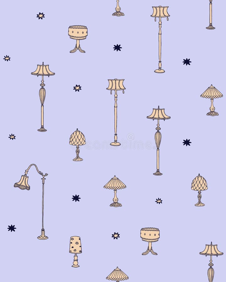 Vintage Lamps Seamless Pattern Vector. Doodle Vintage Lamps Background ...