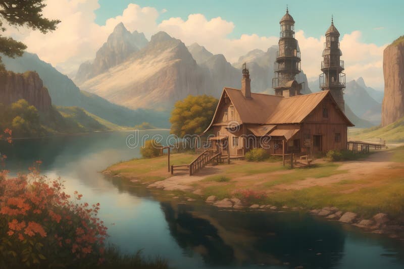 Vintage Landscape Digital Painting Image Generated by Ai Stock ...