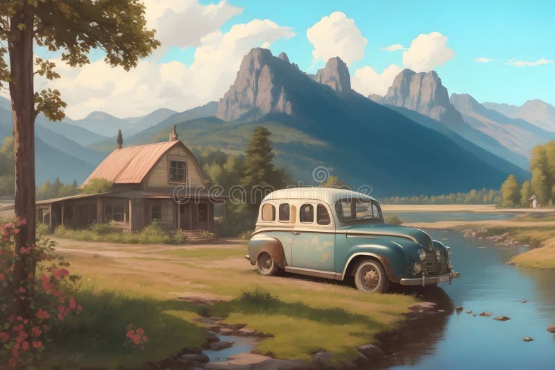 Vintage Landscape Digital Painting Image Generated by Ai Stock ...