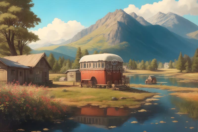 Vintage Landscape Digital Painting Image Generated by Ai Stock ...