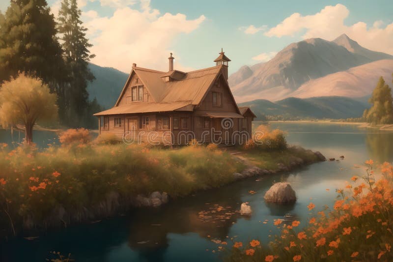 Vintage Landscape Digital Painting Image Generated by Ai Stock ...