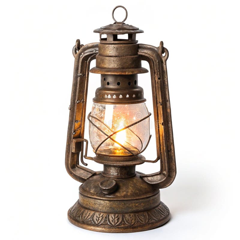 Vintage Lantern with Glowing Flame Isolated on Transparent Background ...