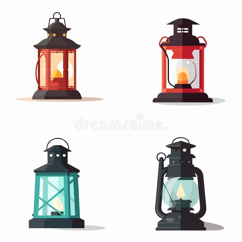 Vintage Lantern Lamp Sign Set Decor Classic Stock Illustration ...