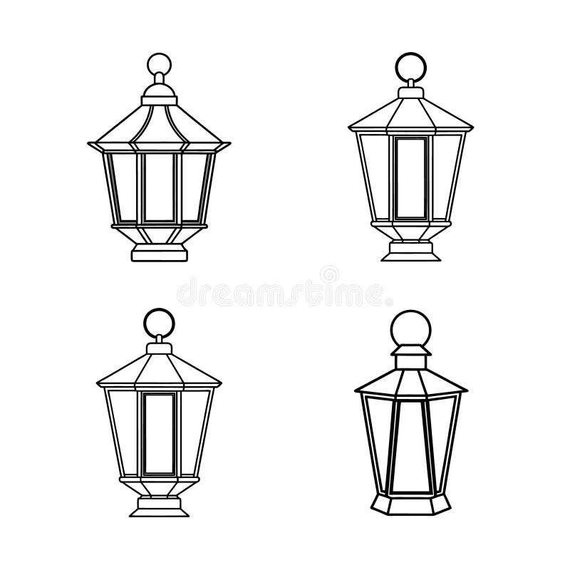 Vintage Lantern Outline Vector Set in Black and White Stock Vector ...