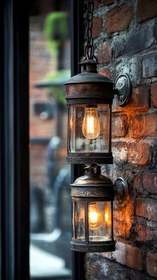 Vintage Lanterns Illuminate Rustic Brick Wall in Warm, Inviting ...