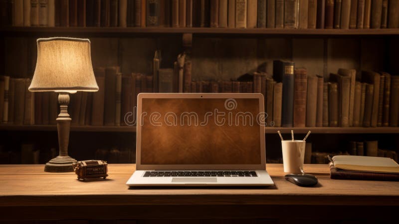Vintage Laptop Computer on Desk in Library with Rusticcore Aesthetic ...