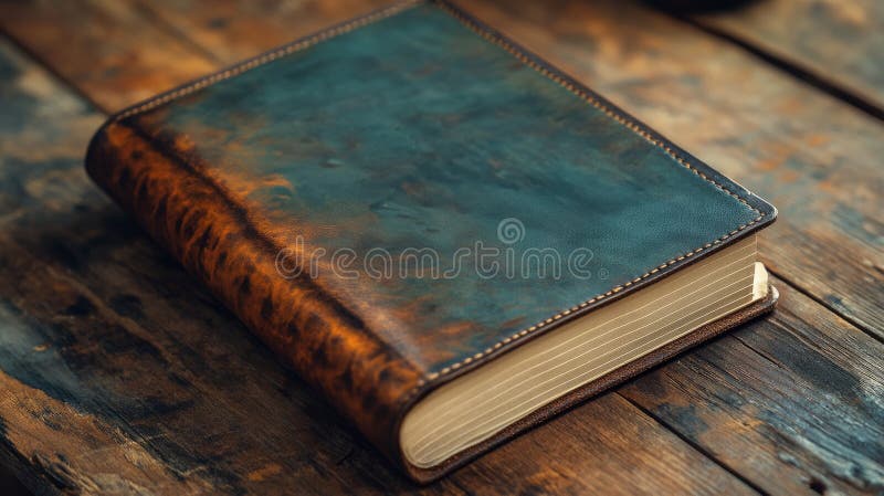 Vintage Leather Book on a Rustic Wooden Table. Stock Image - Image of ...