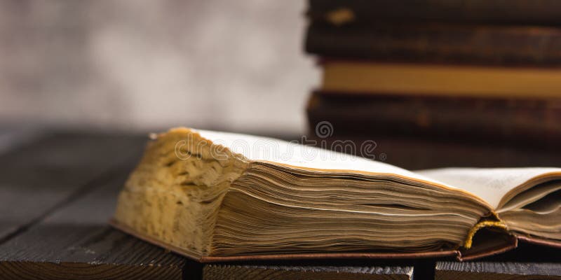 Vintage Leather Books Stack on Old Rustic Wooden Surface Stock Image ...