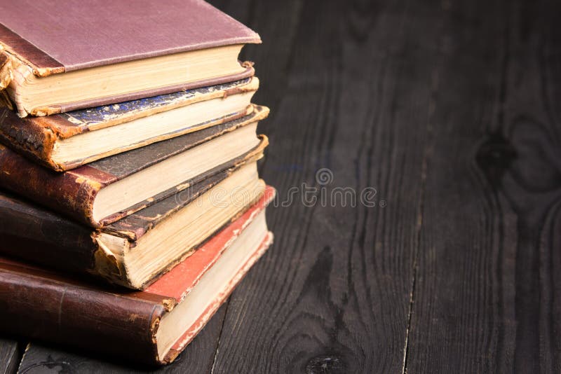 Vintage Leather Books Stack on Old Rustic Wooden Surface Stock Image ...