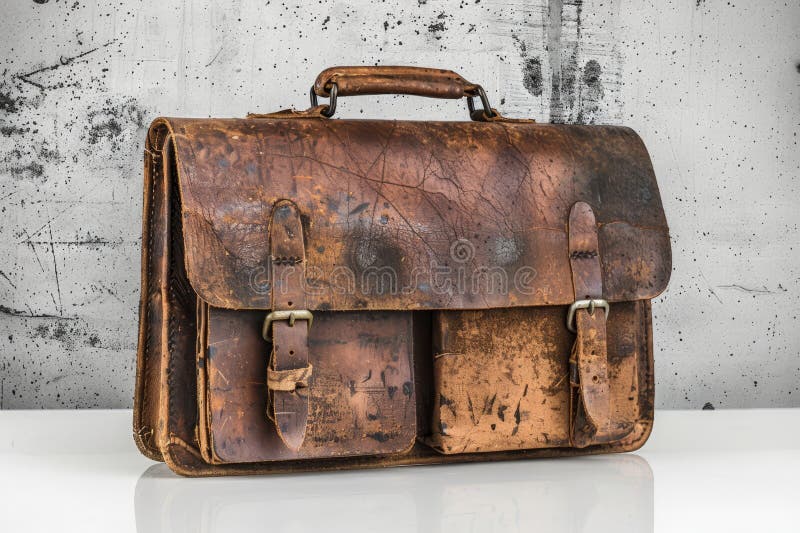 Vintage Leather Briefcase on Sleek Desk with Partially Open ...