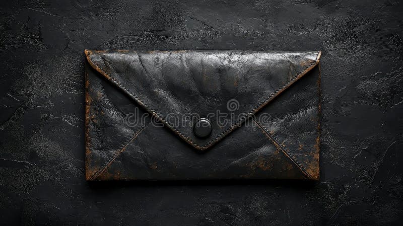 Vintage Leather Envelope with Button Closure on Black Background, Close ...