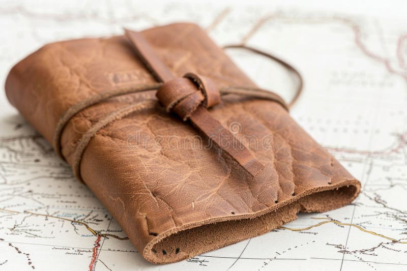 Vintage Leather Journal on Map - Travel and Adventure Concept Stock ...