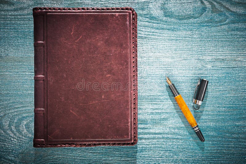 Vintage Leather Notepad and Opened Fountain Pen Stock Photo - Image of ...