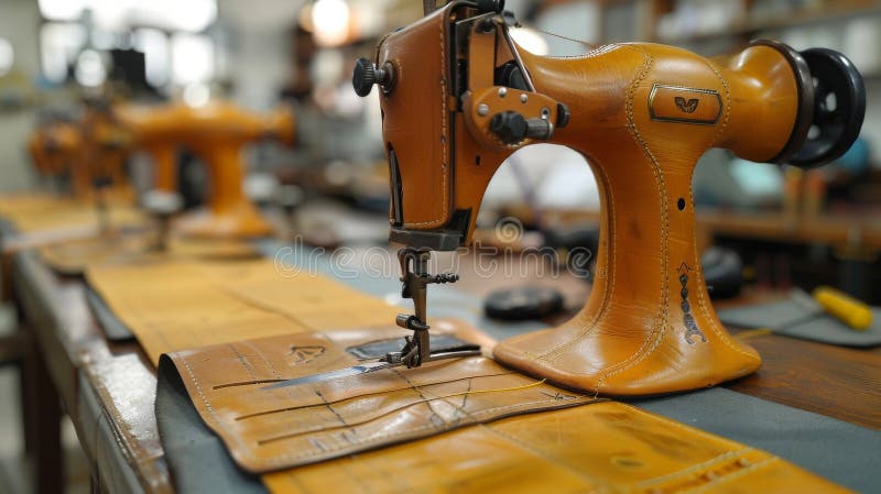 Skilled Leatherworker Using a Sewing Machine with Precision in a ...