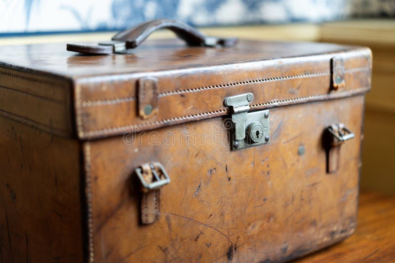 Vintage Leather Storage Box with Latch Closeup Stock Photo - Image of ...