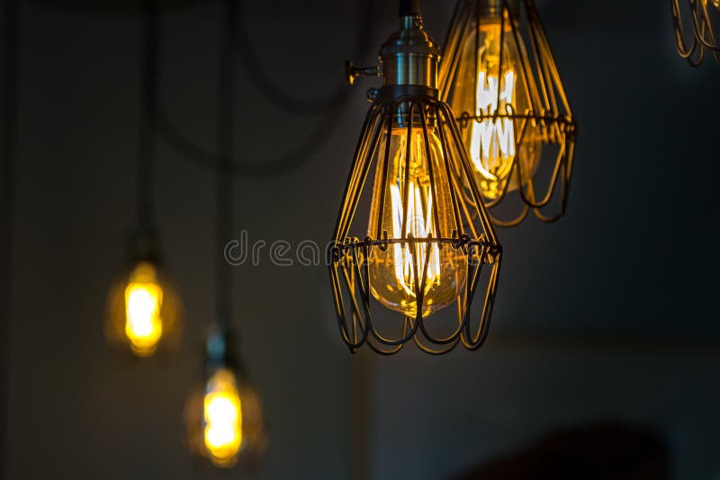 Vintage Led Filament Light Bulbs Hanging. Stock Photo - Image of edison ...