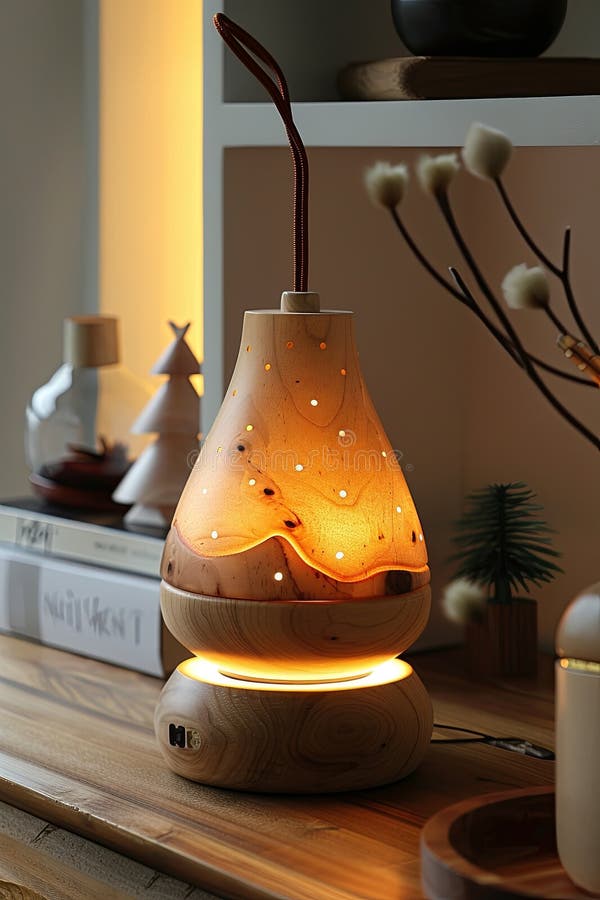 Vintage LED Table Lamp with Wood String Design and Handle AI Image ...