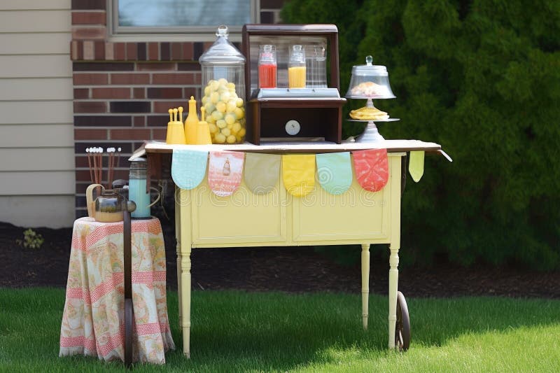 Vintage Lemonade Stand with Retro Decor and Old Fashioned Glasses Stock ...