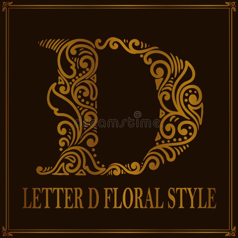 Vintage Letter D Floral Pattern Style Stock Vector - Illustration of ...