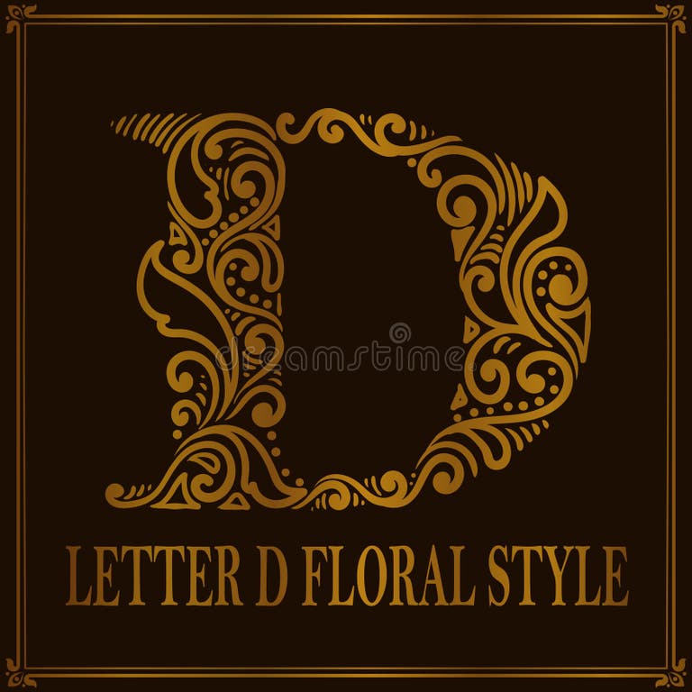 Vintage Letter D Floral Pattern Style Stock Vector - Illustration of ...