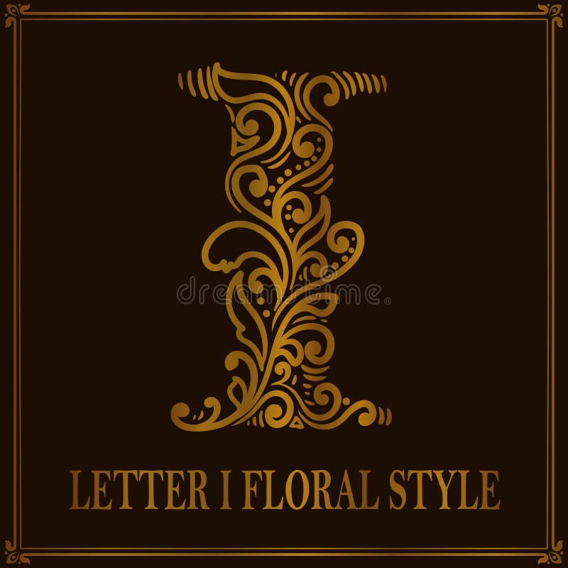 Vintage Letter I Floral Pattern Style Stock Vector - Illustration of ...