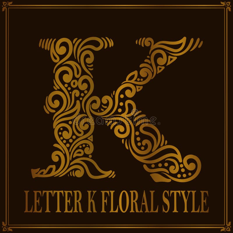Vintage Letter K Floral Pattern Style Stock Vector - Illustration of ...