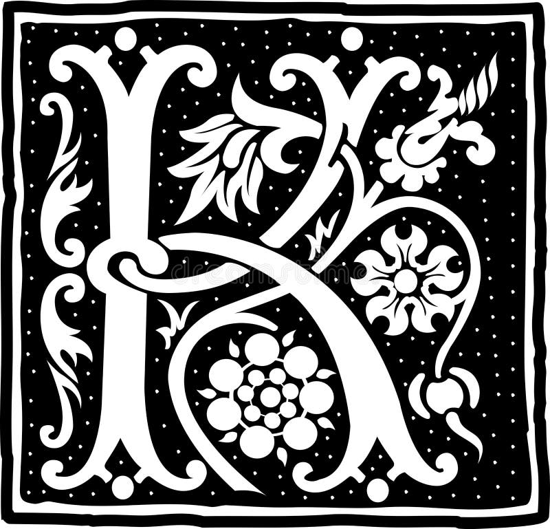 Vintage Letter K in Monochrome Stock Vector - Illustration of abstract ...