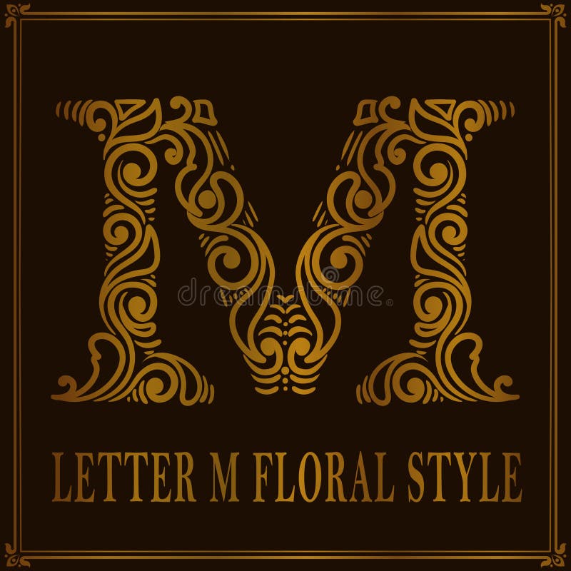 Vintage Letter M Floral Pattern Style Stock Vector - Illustration of ...