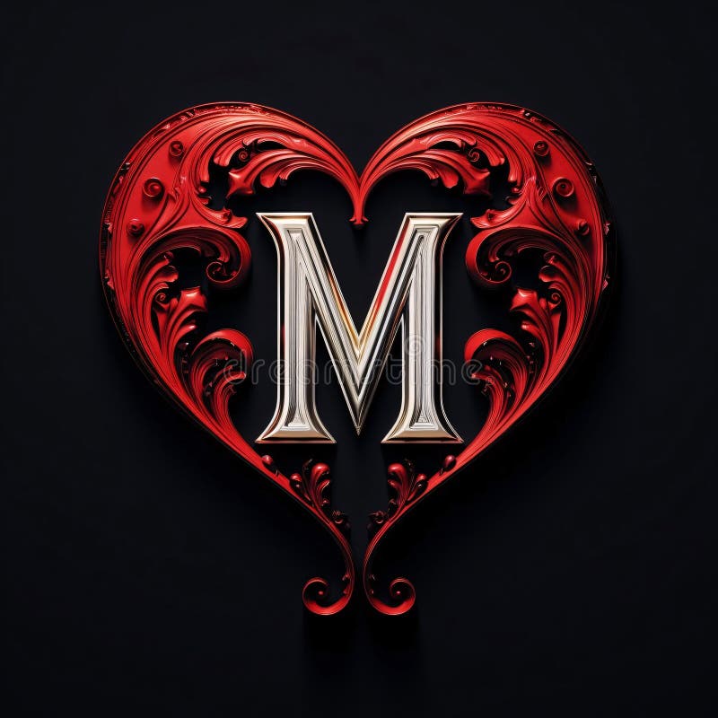 Vintage Letter M with Ornamented Pattern in the Shape of a Heart Stock ...
