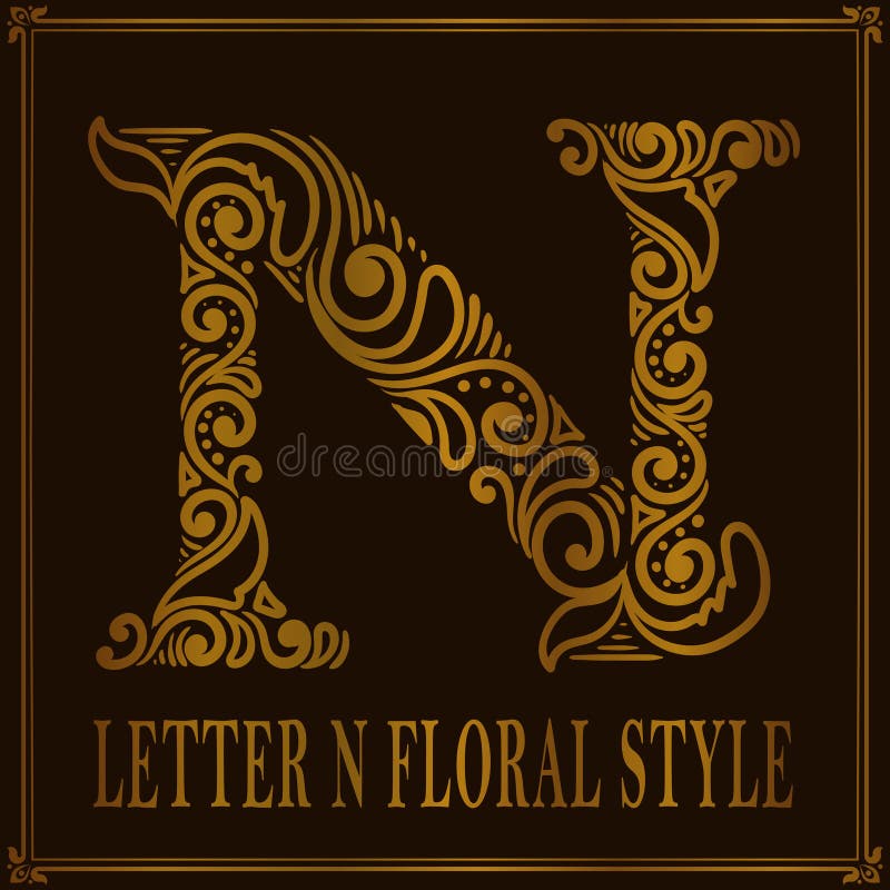 Vintage Letter N Floral Pattern Style Stock Vector - Illustration of ...