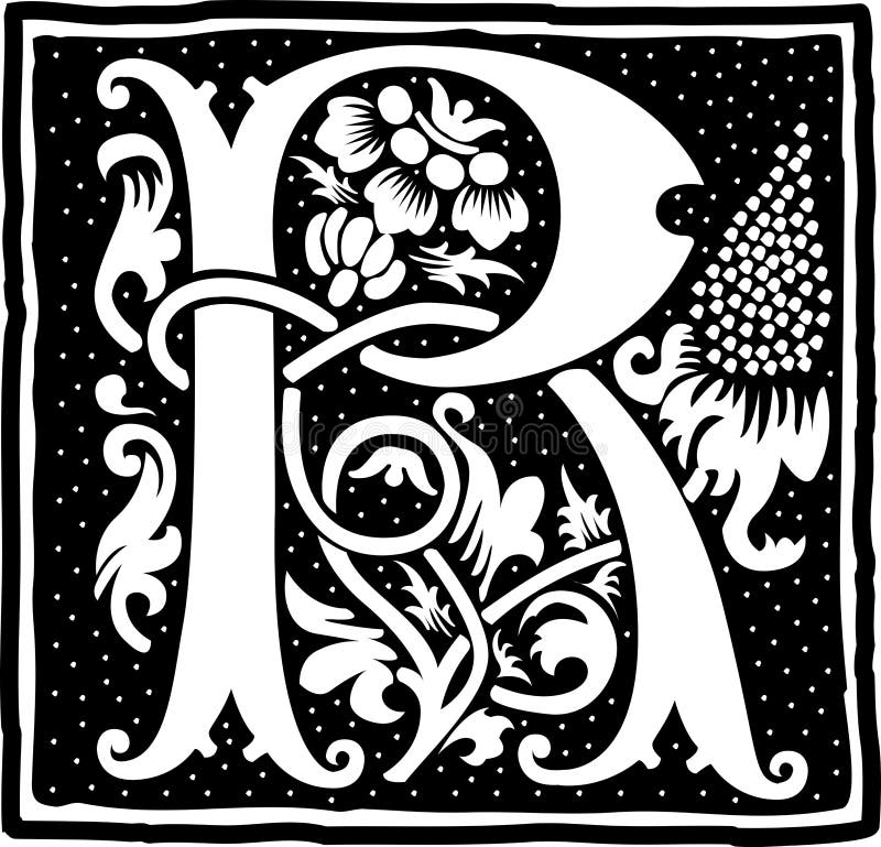 Vintage Letter R in Monochrome Stock Vector - Illustration of ...