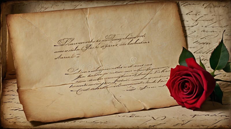 Vintage Letter with Red Rose and Calligraphy AI-Generated Stock ...