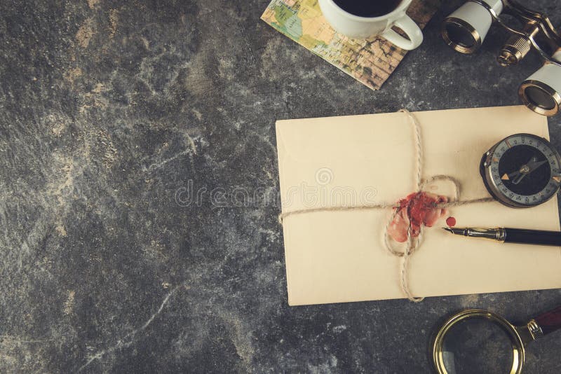 Vintage Letters with Compass and Binoculars Stock Photo - Image of ...