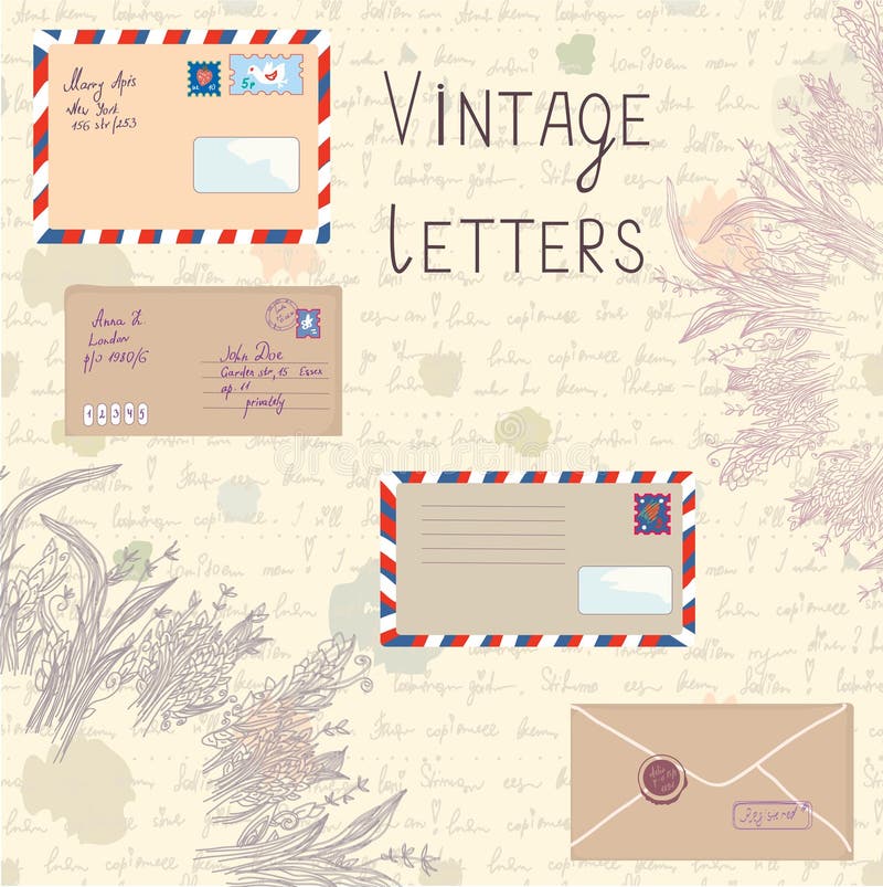 Vintage Letters and Paper Set with Floral Elements Stock Vector ...