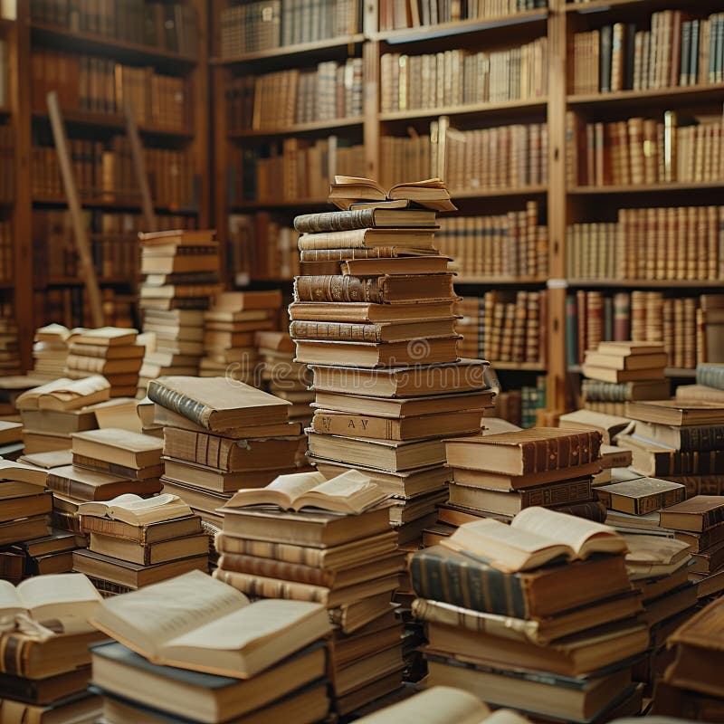 Vintage Books in a Library stock illustration. Illustration of antique ...