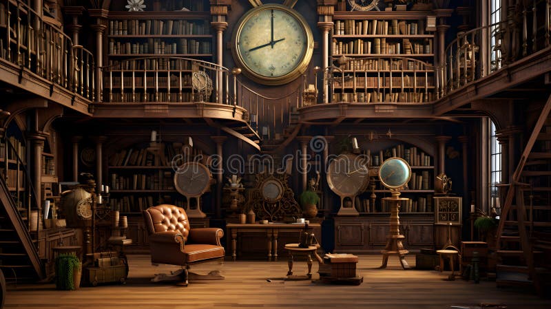 Vintage Library, Old Books Stacked on Table Stock Illustration ...