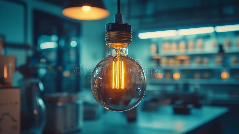 Vintage Light Bulb in a Dimly Lit Industrial Environment Stock Image ...