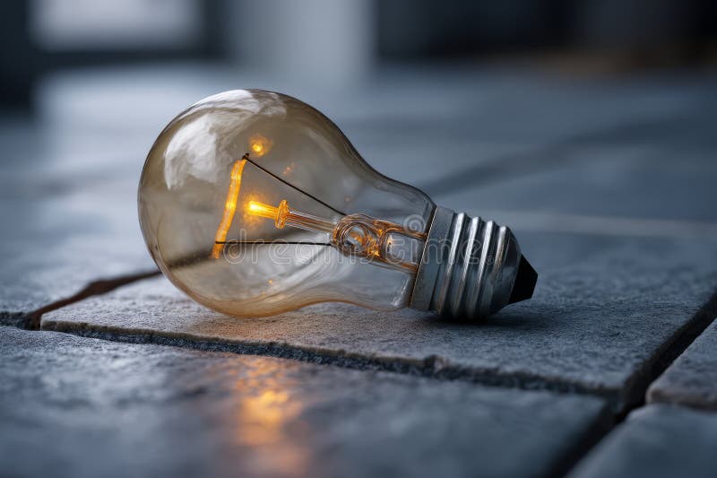 Vintage Light Bulb Glowing on Stone Surface in Atmospheric Setting with ...