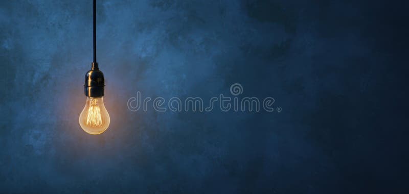 The Vintage Light Bulb Hanging in a Dark Blue Background AI Generated ...