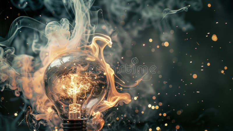 Vintage Light Bulb with Smoke and Sparkles Stock Image - Image of ...