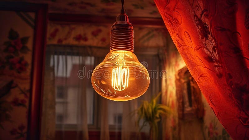 Vintage Light Bulbs in the Interior of a Room with Curtains. Stock ...