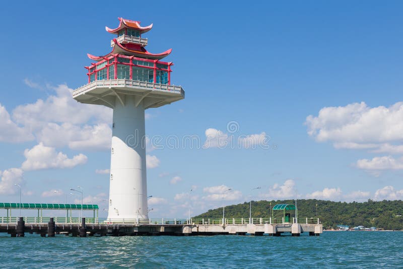 Vintage Lighthouse Over Ocean Skyline Stock Image - Image of maritime ...