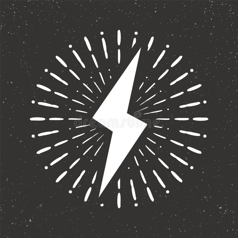 Vintage Lightning Bolt and Sun Rays on Grunge Background. Lightnings ...
