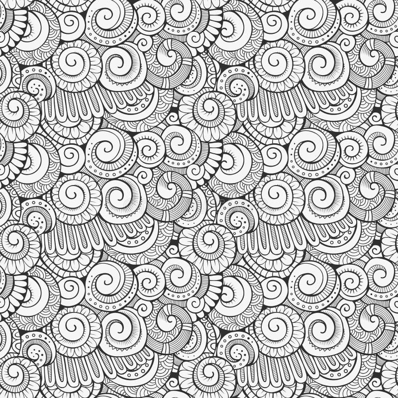 Vintage Line Art Abstract Spiral Ornamental Seamless Pattern Stock ...