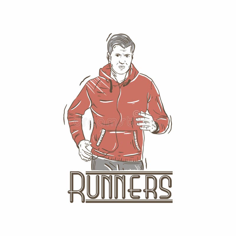 Vintage Line Art Drawing of Runner Vector Logo Template Stock Vector ...