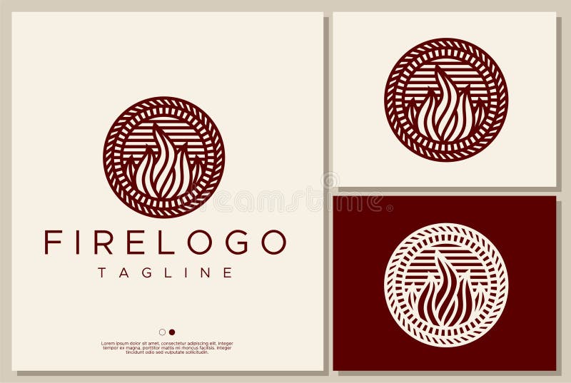 Vintage Line Bon Fire Logo Design Vector. Retro Circle Flame Logo Brand ...