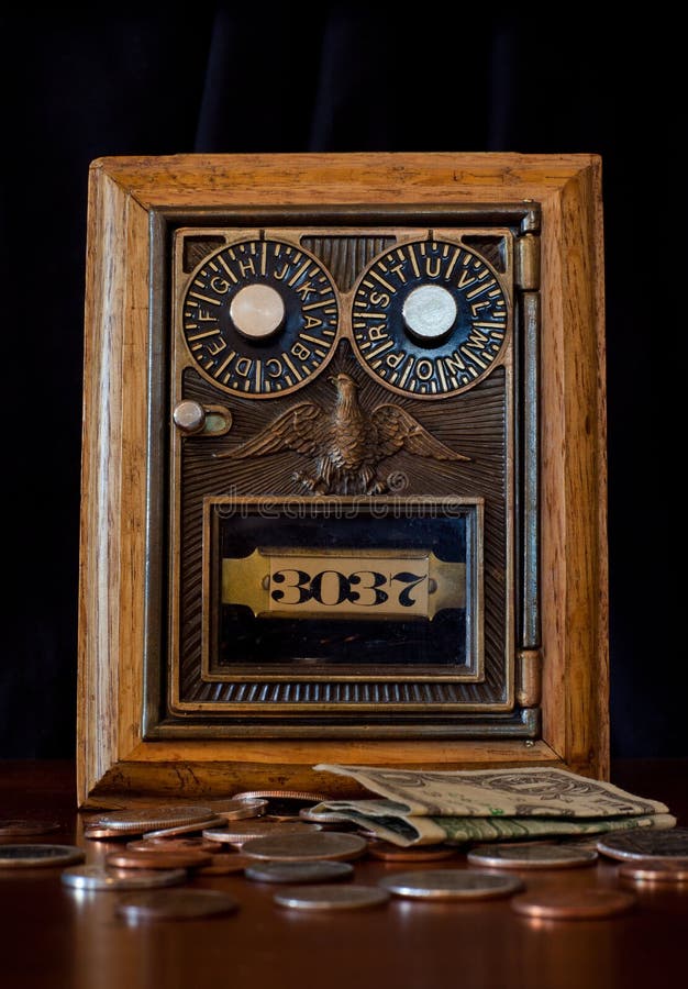 Vintage Lock Box With Coins Stock Photo - Image of numbers, brass: 17817926