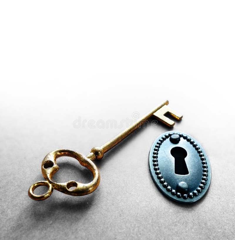Vintage gold key and lock stock image. Image of gold - 98098223