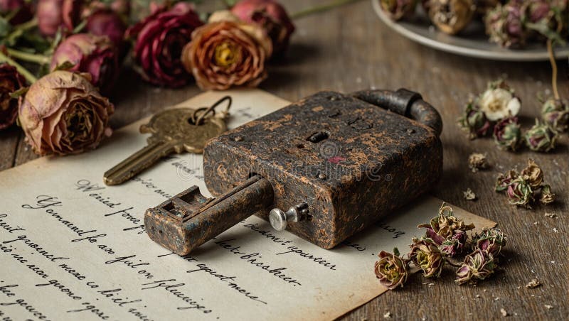 Vintage Lock Key Dried Flowers Letters on Table Rustic Charm for ...