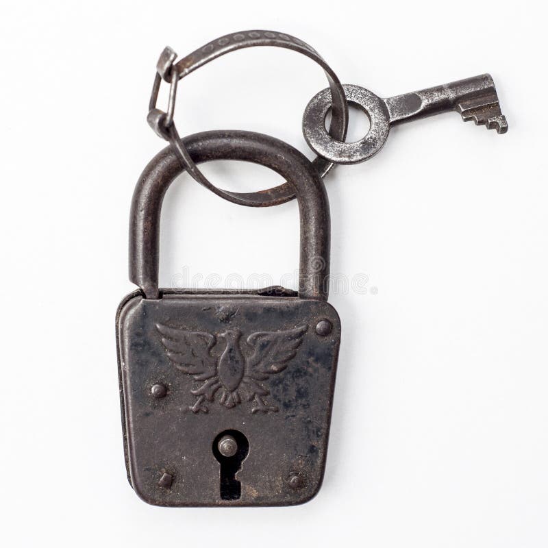 Vintage Lock and Key on a White Background Stock Photo - Image of ...